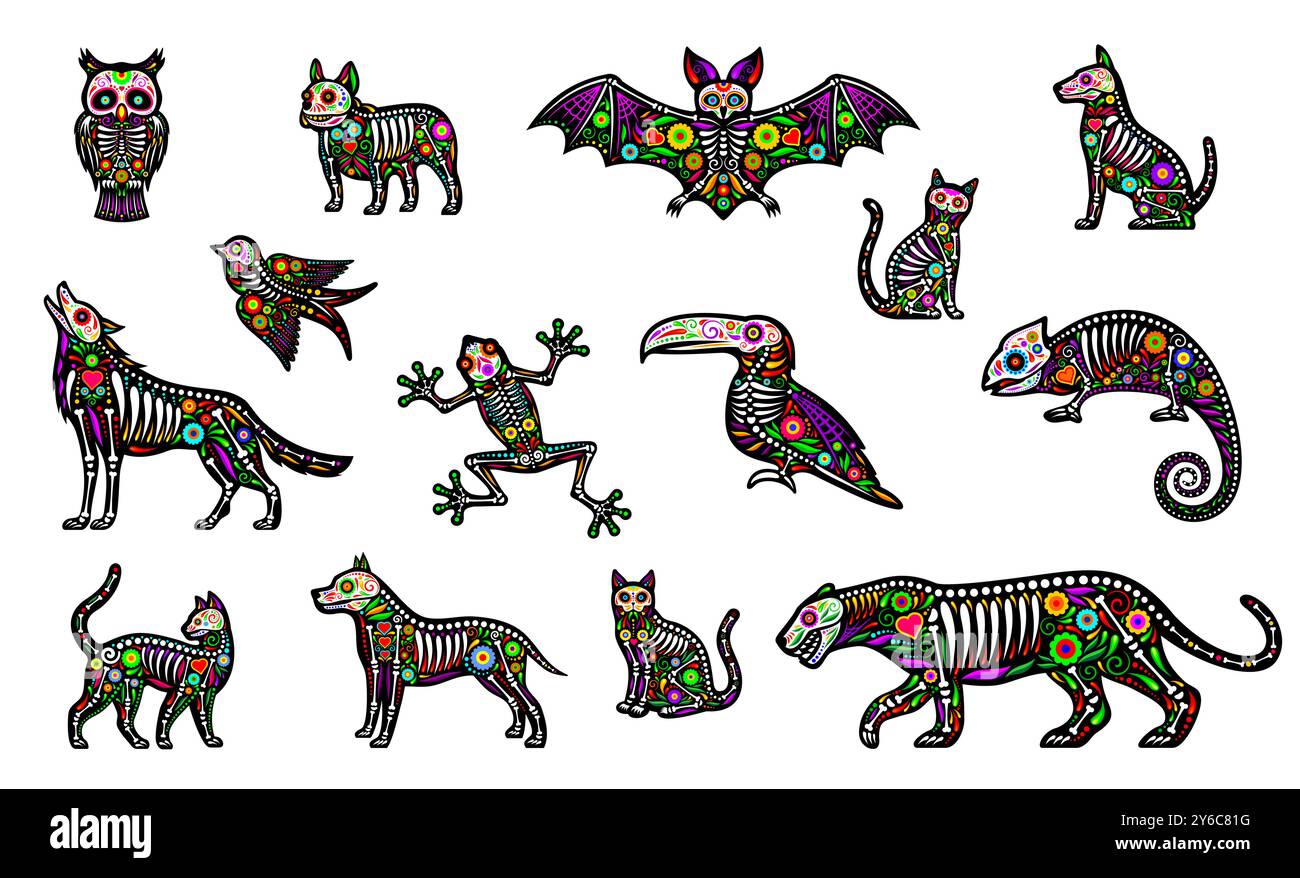 Mexican Day of the Dead sugar animal tattoo, dead Halloween skeletons ...