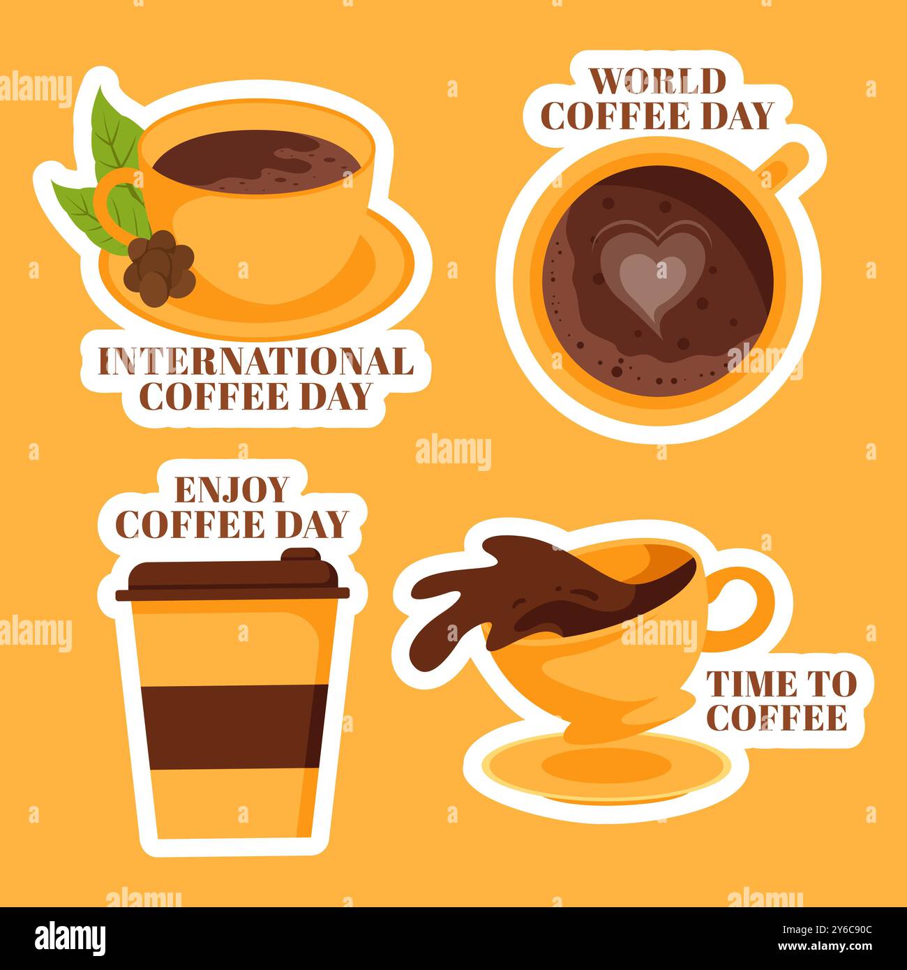 Coffee Day Label Flat Cartoon Hand Drawn Templates Background ...