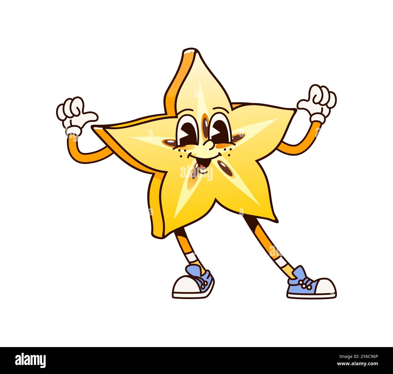 Cartoon groovy half starfruit fruit character with happy face ...