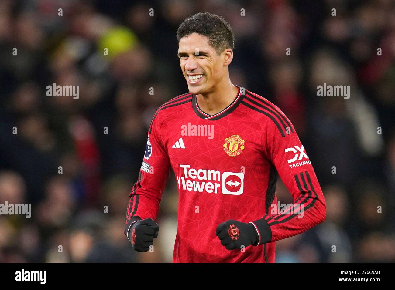 FILE - Manchester United's Raphael Varane celebrates on the full time ...