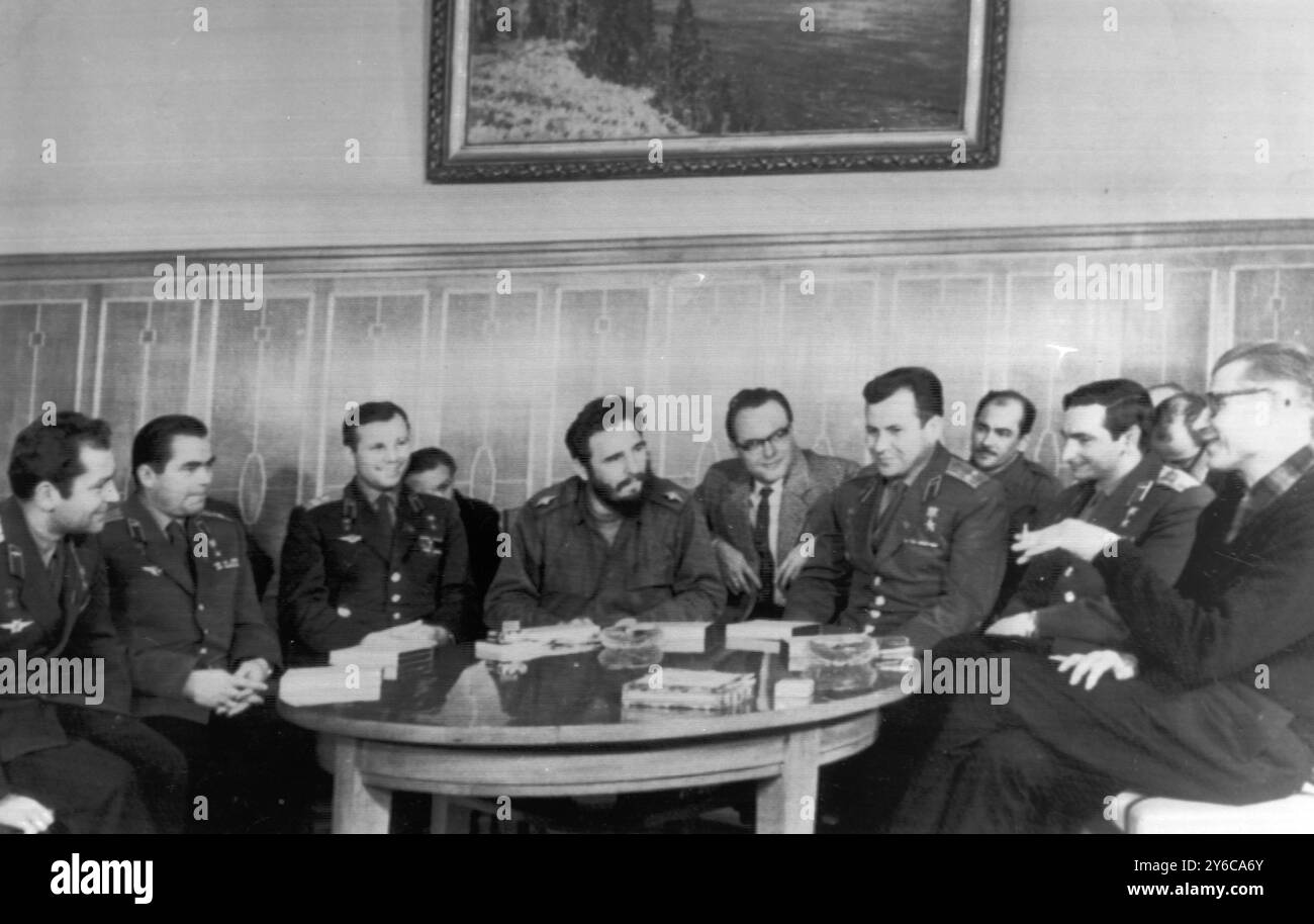 CUBAN PRIME MINISTER FIDEL ALEJANDRO CASTRO RUZ WITH SOVIET COSMONAUTS ...