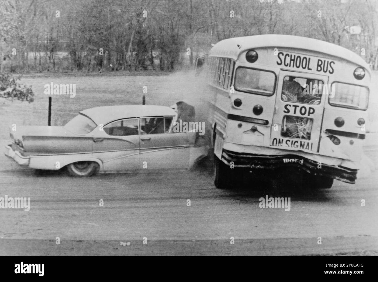 19 JANUARY 1964 SAFETY TESTING THE LATEST AMERICAN SCHOOL BUS AT 46 ...