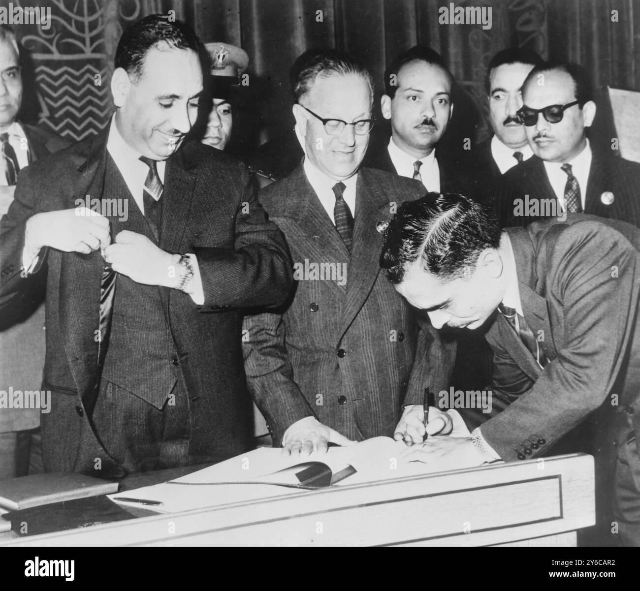 IRAQI PRESIDENT ABDUL SALAM AREF WITH KING HUSSEIN AT CONFERENCE IN ...
