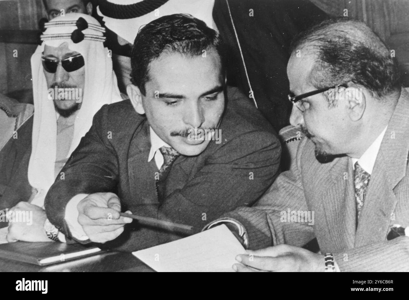 KING HUSSEIN WITH KING SAUD AND PRESIDENT ABDUL AL SALLAL AT CONFERENCE ...