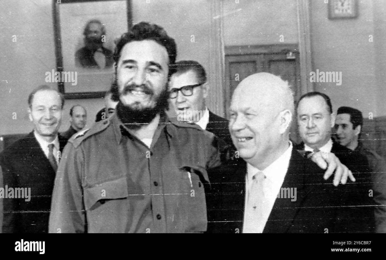 SOVIET PRIME MINISTER NIKITA KHRUSHCHEV WITH CUBAN PREMIER FIDEL CASTRO ...