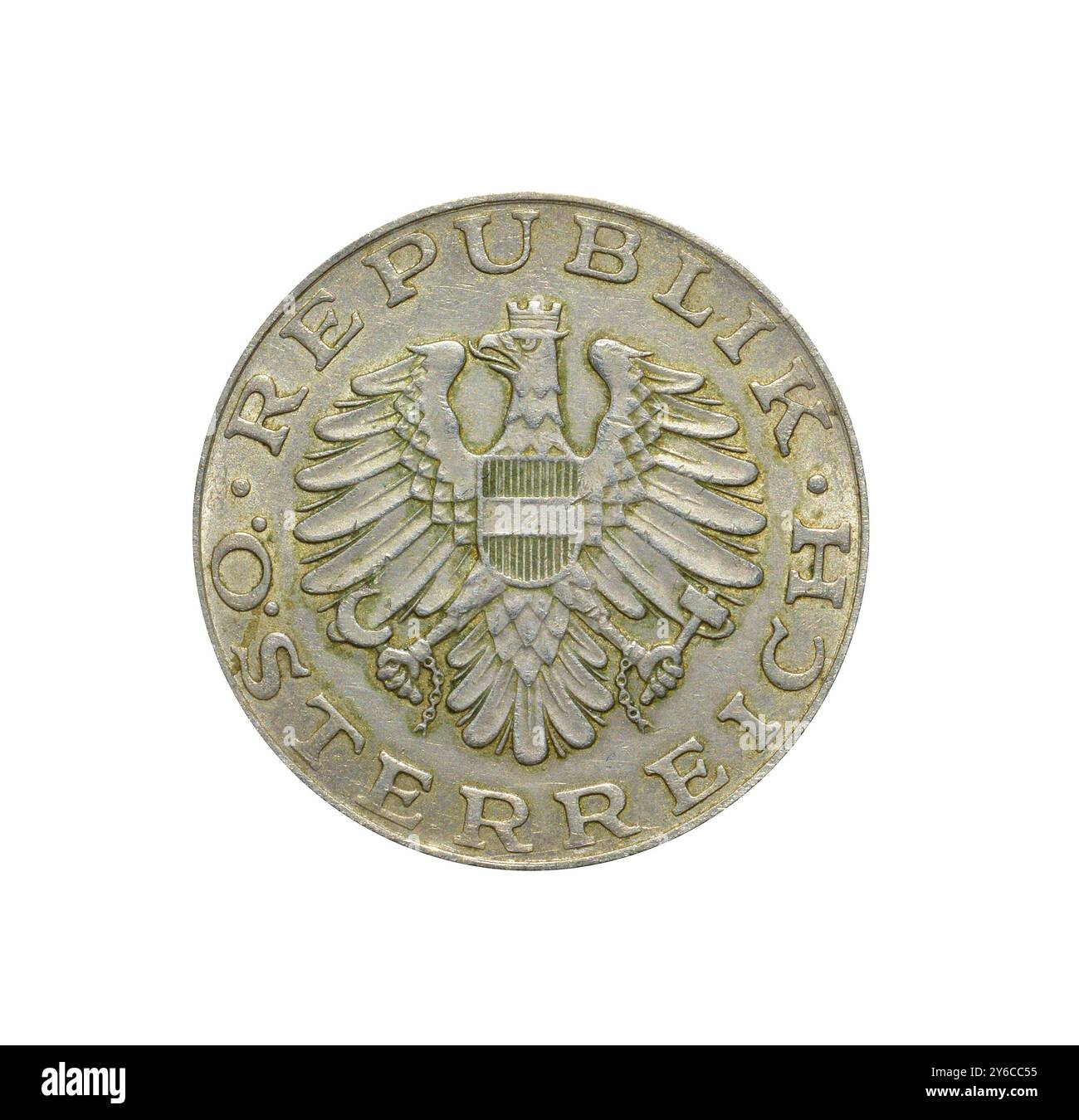 Obverse of 10 Schilling coin made by Austria, that shows Austrian ...