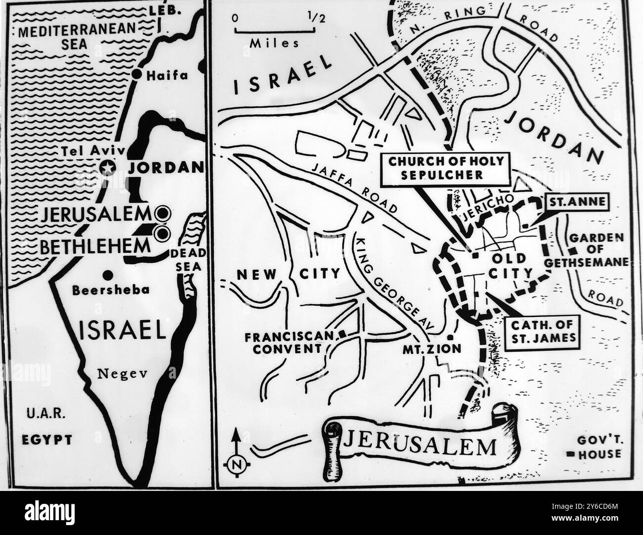 MAP OF ITINERARY OF POPE VISIT TO HOLY LAND ; 3 JANUARY 1964 Stock ...
