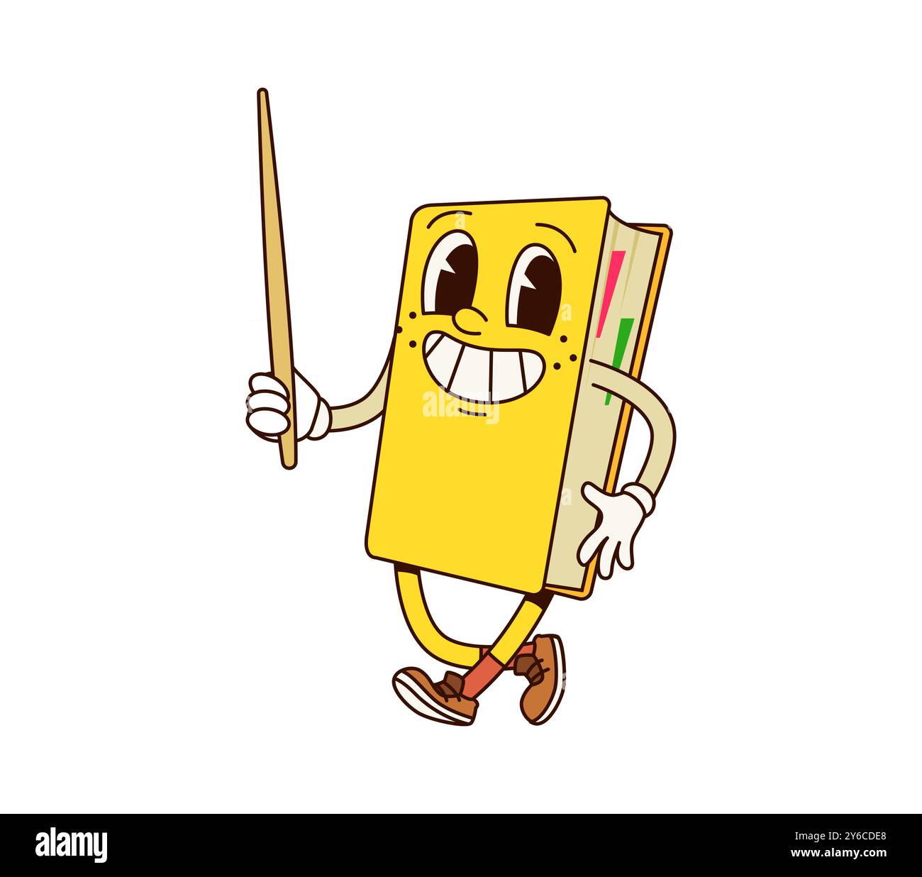 Book groovy character with pointer stick. Isolated cartoon vector ...