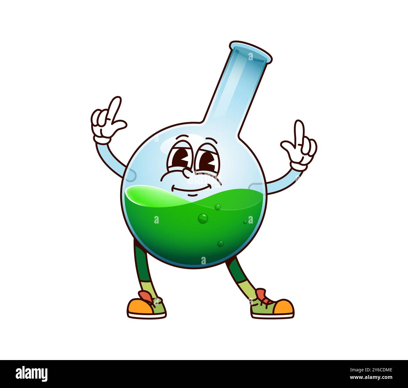 Groovy school chemistry flask character with green liquid and trendy ...