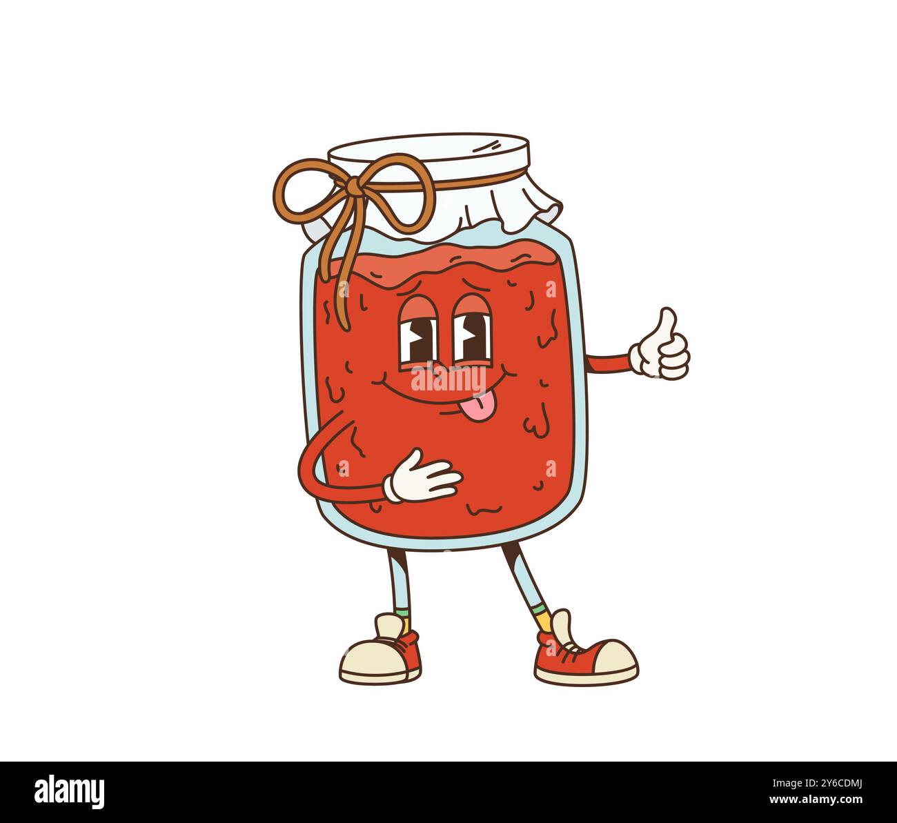 Retro cartoon groovy breakfast jam character. Isolated vector cheerful ...