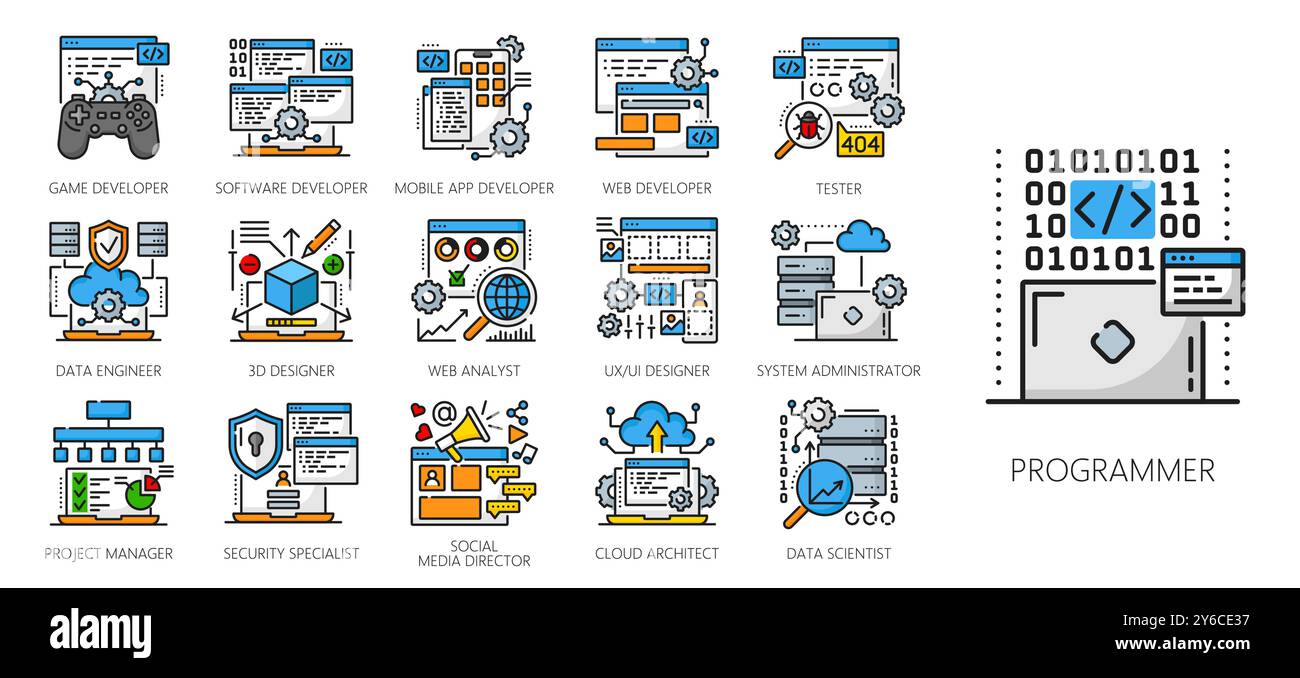 Web development color line icons. IT specialist, career and job vacancy ...