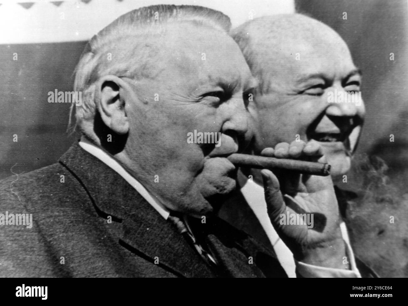 WEST GERMAN CHANCELLOR LUDWIG ERHARD HAVING A CIGAR IN TEXAS / ; 29 ...