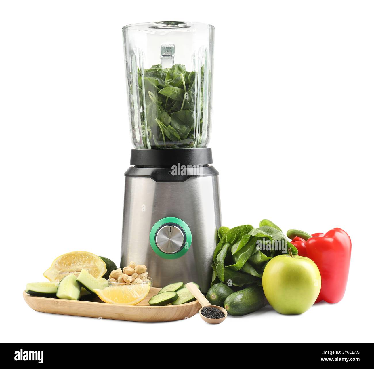 Modern blender with ingredients for smoothie isolated on white Stock ...