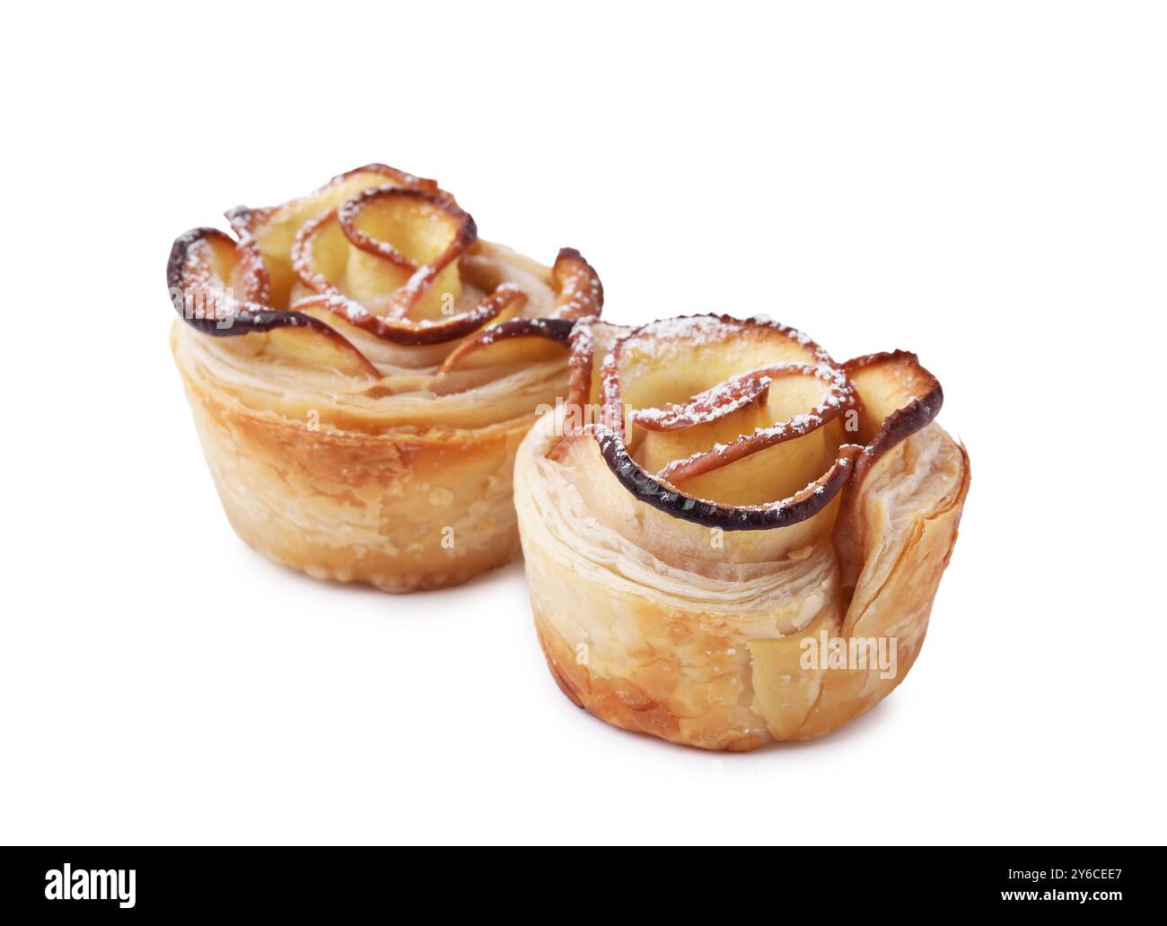 Freshly baked apple roses isolated on white. Puff pastry Stock Photo ...