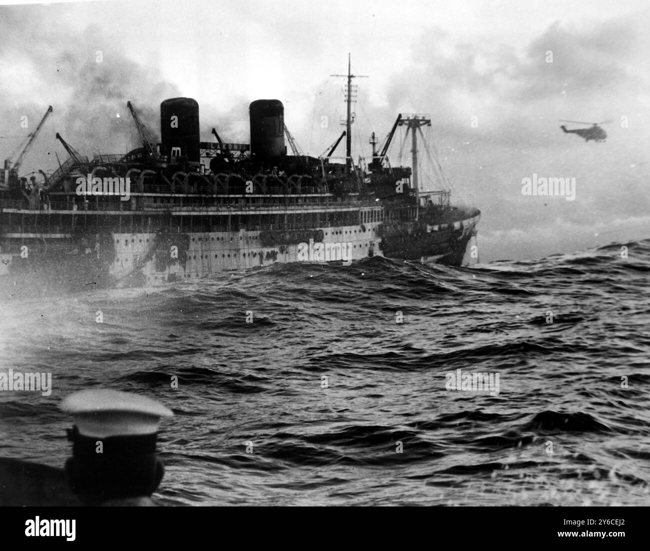 SHIP DISASTER GREEK LUXURY LINER LAKONIA AFIRE IN ATLANTIC OCEAN ...