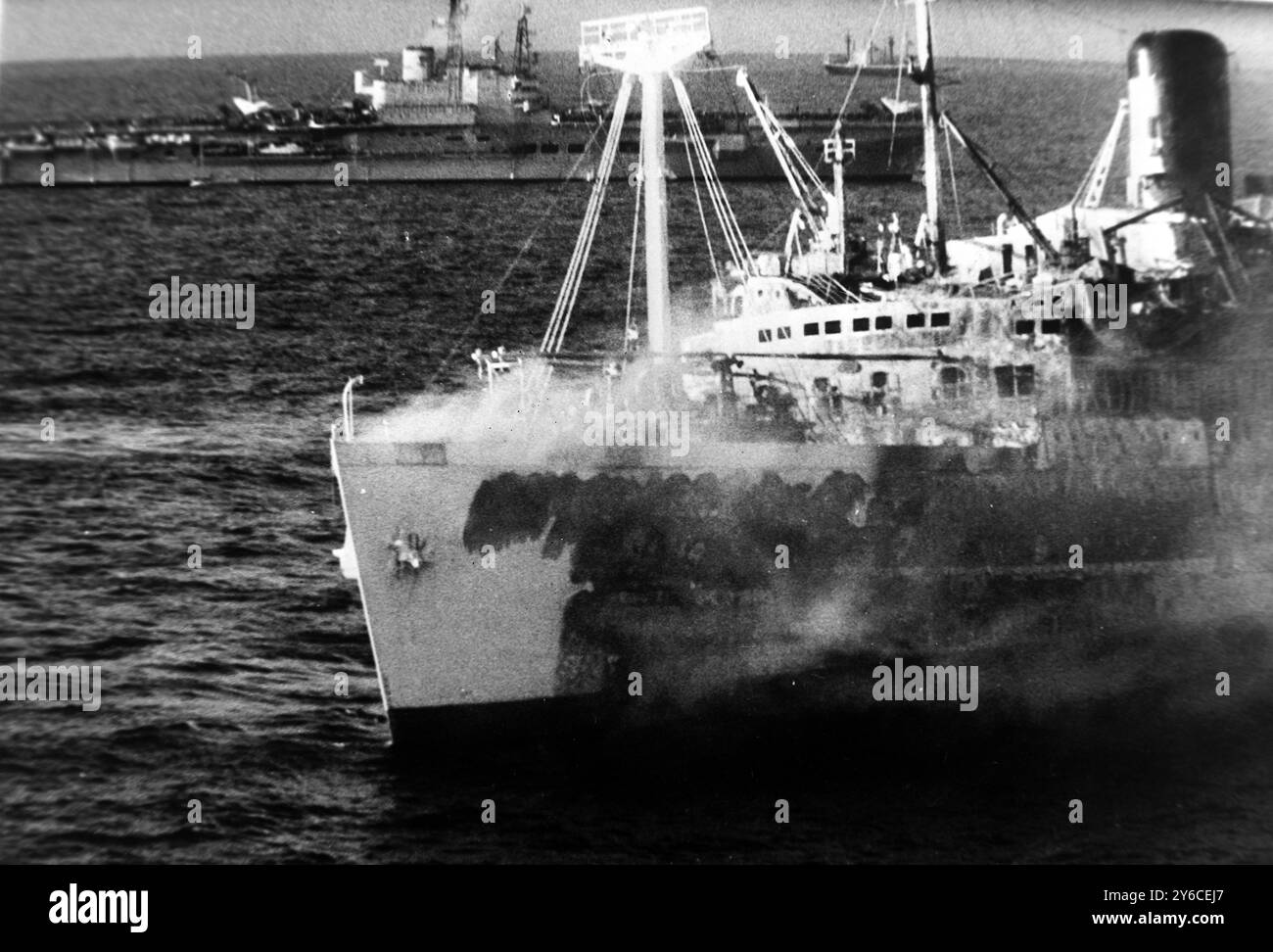 SHIP DISASTER GREEK LUXURY LINER LAKONIA AFIRE IN ATLANTIC OCEAN ...