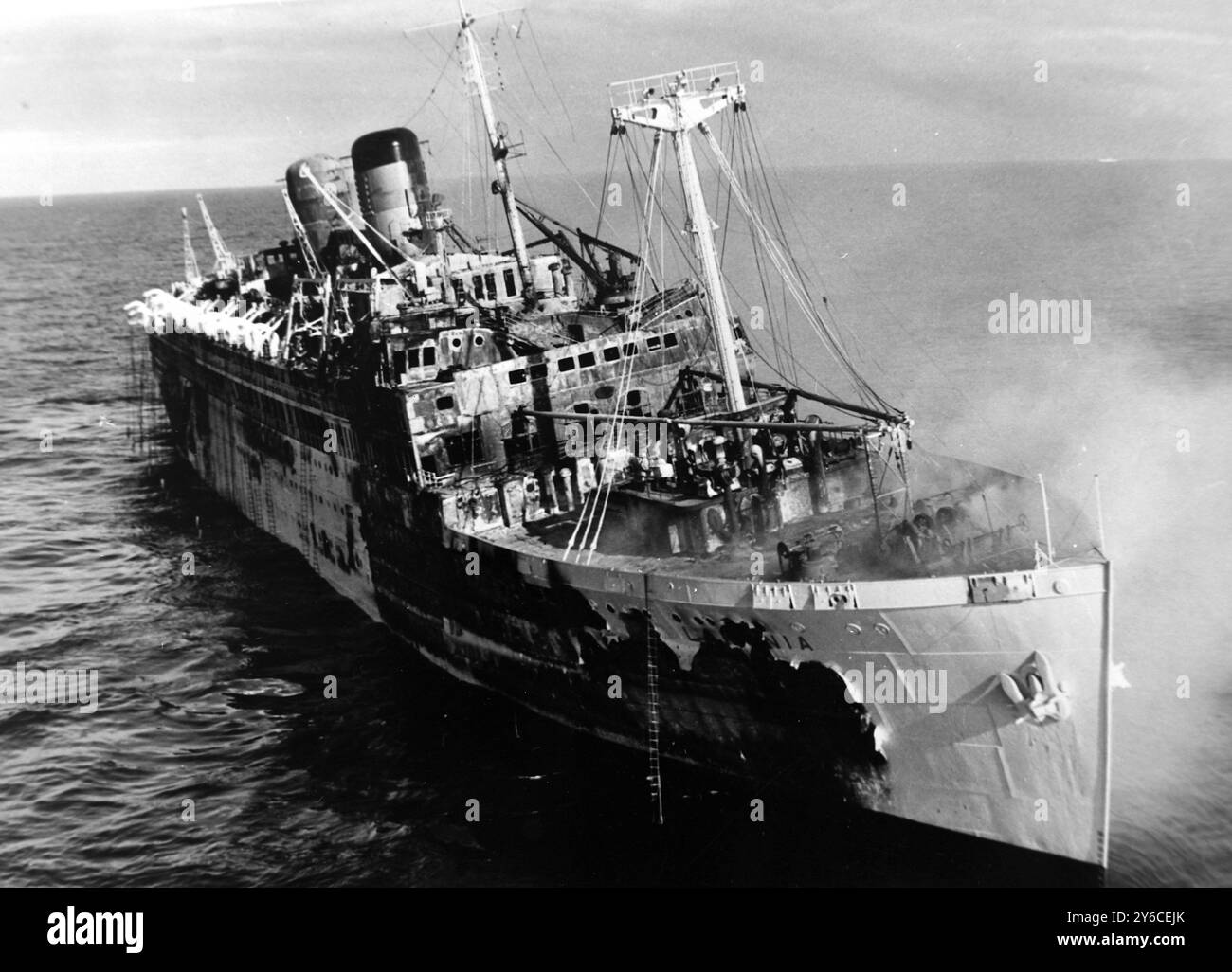SHIP DISASTER GREEK LUXURY LINER LAKONIA AFIRE IN ATLANTIC OCEAN ...