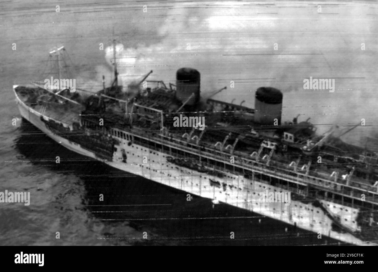 SHIP DISASTER GREEK LUXURY LINER LAKONIA BURNING AERIAL VIEW ; 23 ...