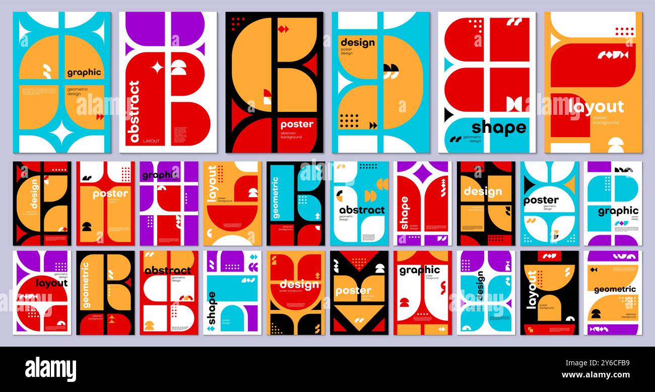 Alphabet typography book covers and geometric poster templates, vector ...