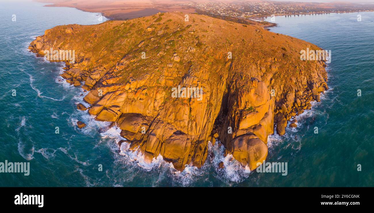 Aerial view of a rocky coastal headland at Victor Harbor on the ...