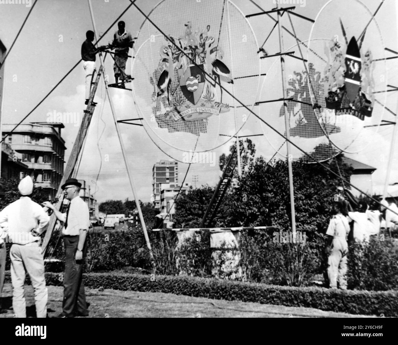 INDEPENDENCE CELEBRATIONS DECORATIONS GOING UP IN NAIROBI, KENYA ; 5 ...