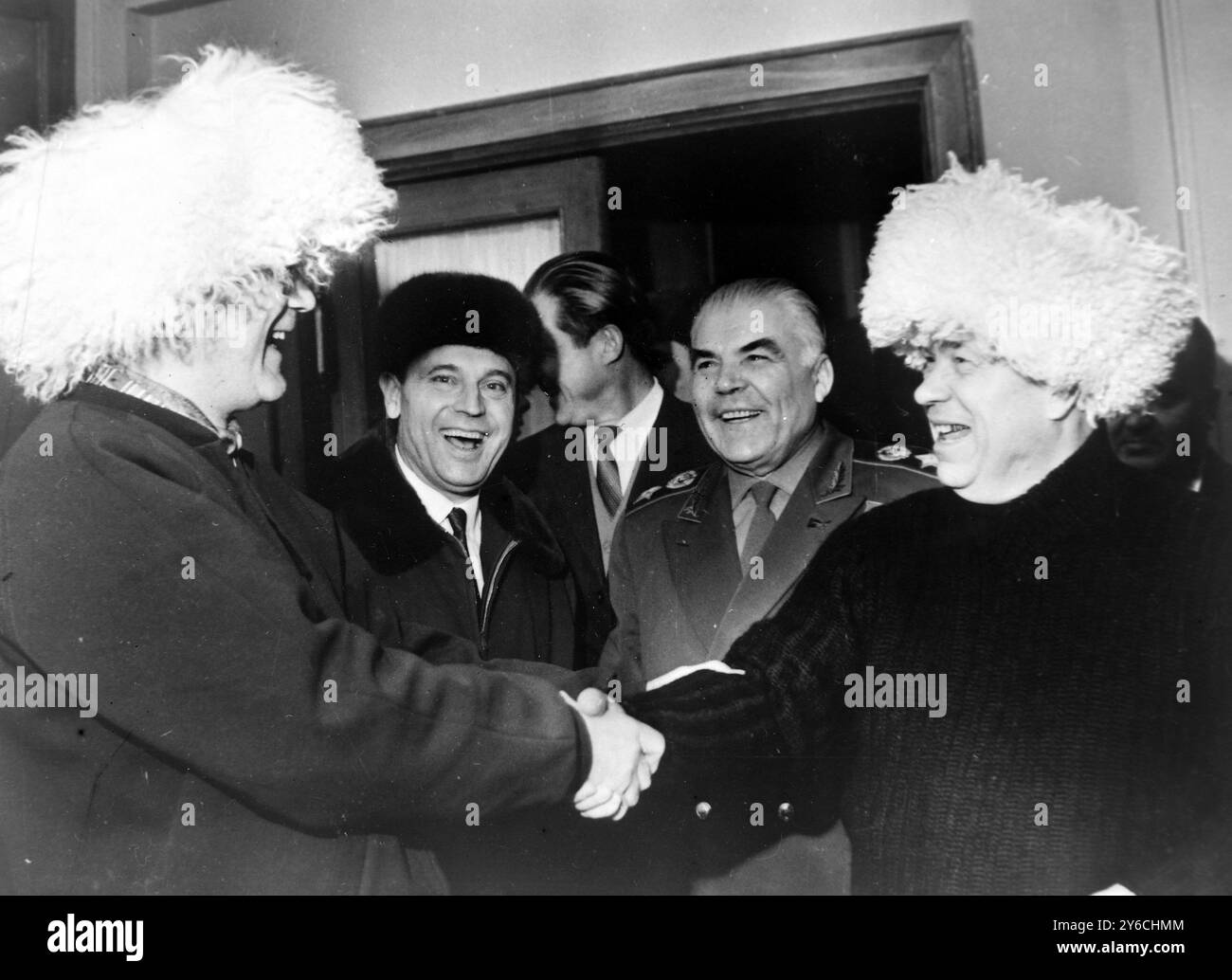 SOVIET PRIME MINISTER NIKITA KHRUSHCHEV WITH FINNISH PRESIDENT URHO ...