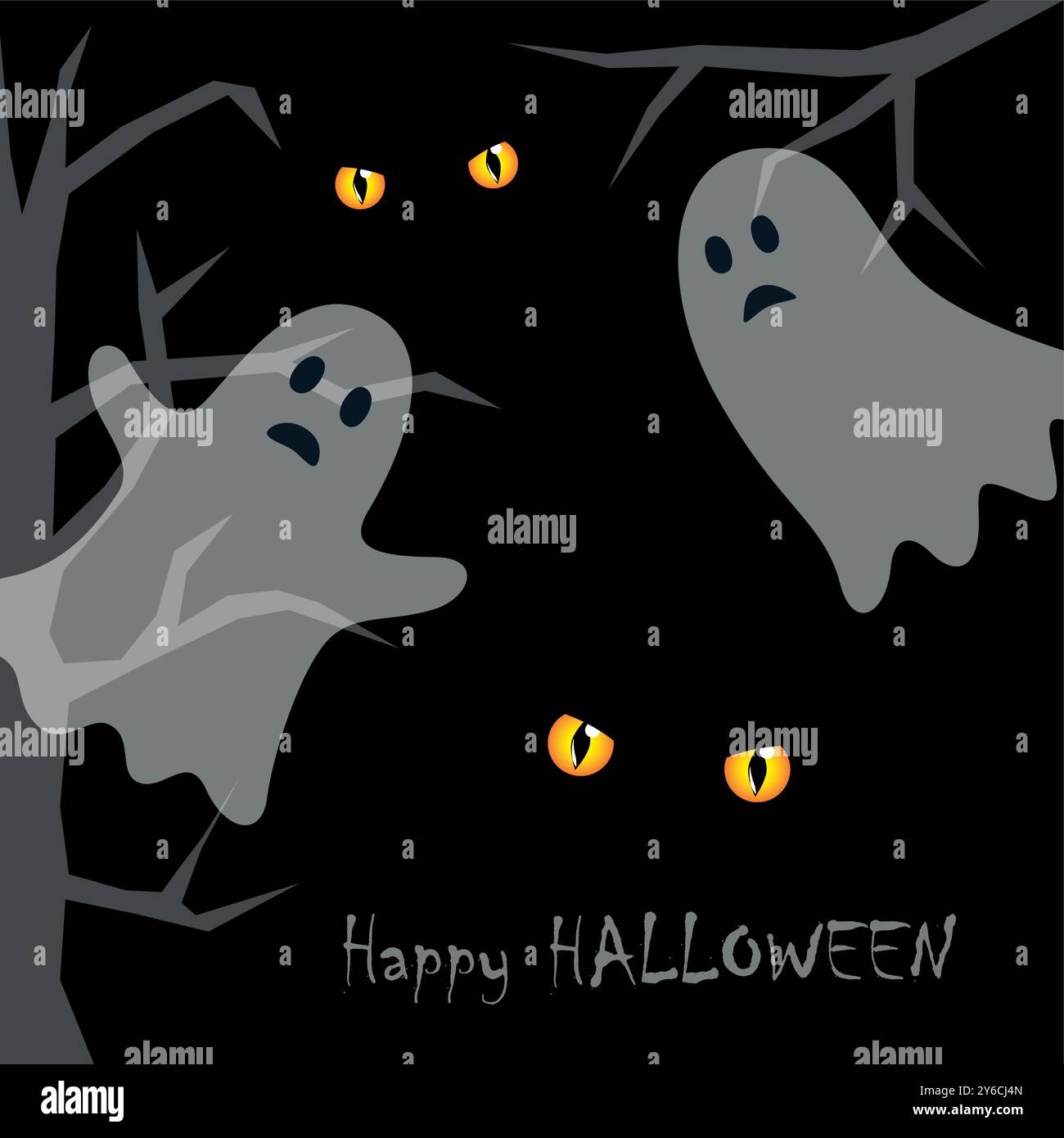 halloween design with spooky ghost and cats eyes vector illustration ...