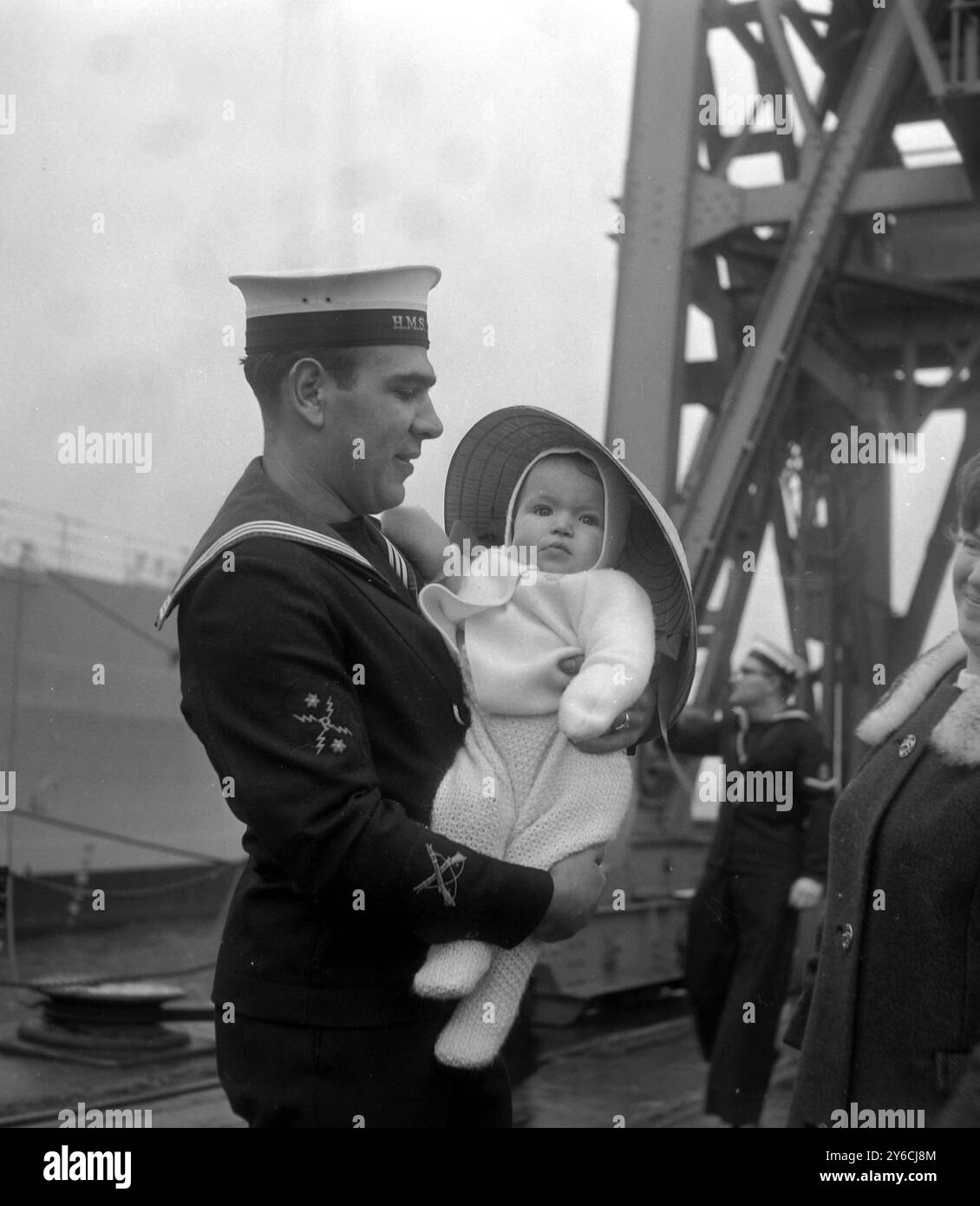 FATHER DONALD HARRISON WITH SON STEPHEN AT HMS LION IN PORTSMOUTH/ ; 29 ...