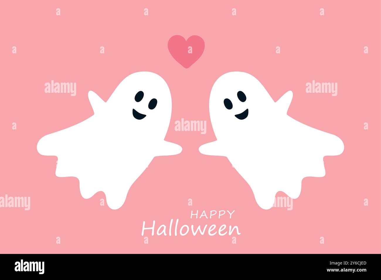 cute little halloween ghost couple minimalistic design vector ...