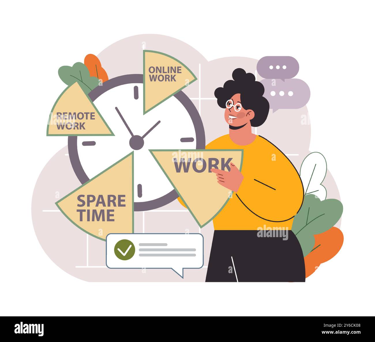 Hybrid work. Characters with a flexible schedule, working from office and home. Telework and ...