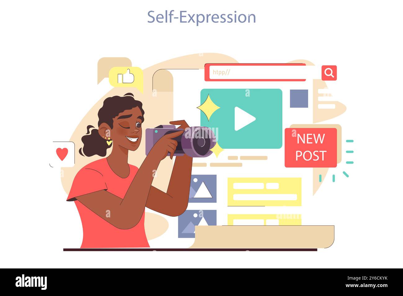 Positive aspect of social networks. Teenage girl expressing herself ...