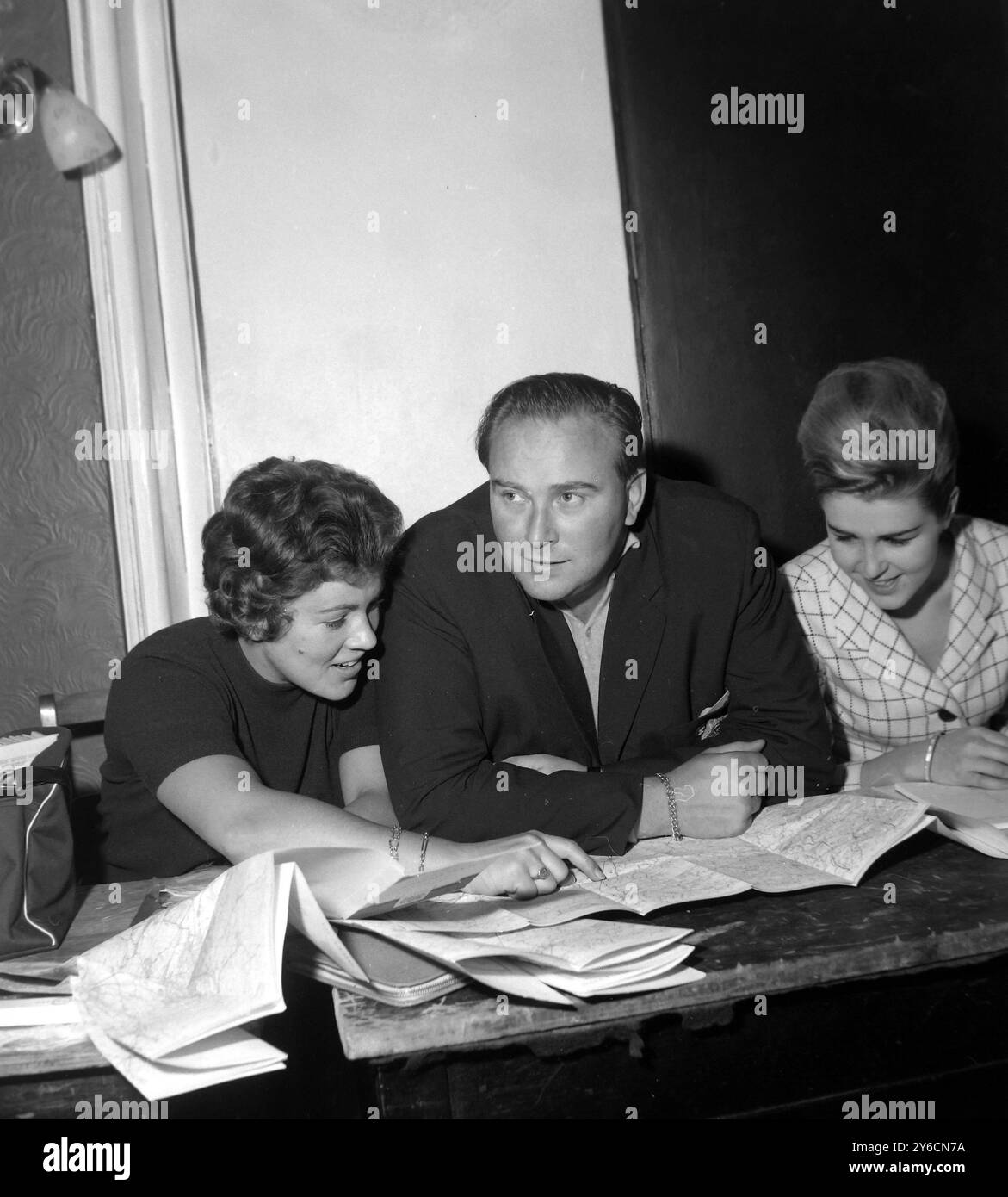 MOTOR RALLY DRIVER PAT MOSS WITH JENNIFER NADIN CHECK MAPS WITH ERIK ...