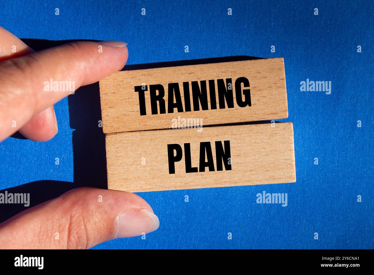 Training plan message written on wooden blocks with blue background ...