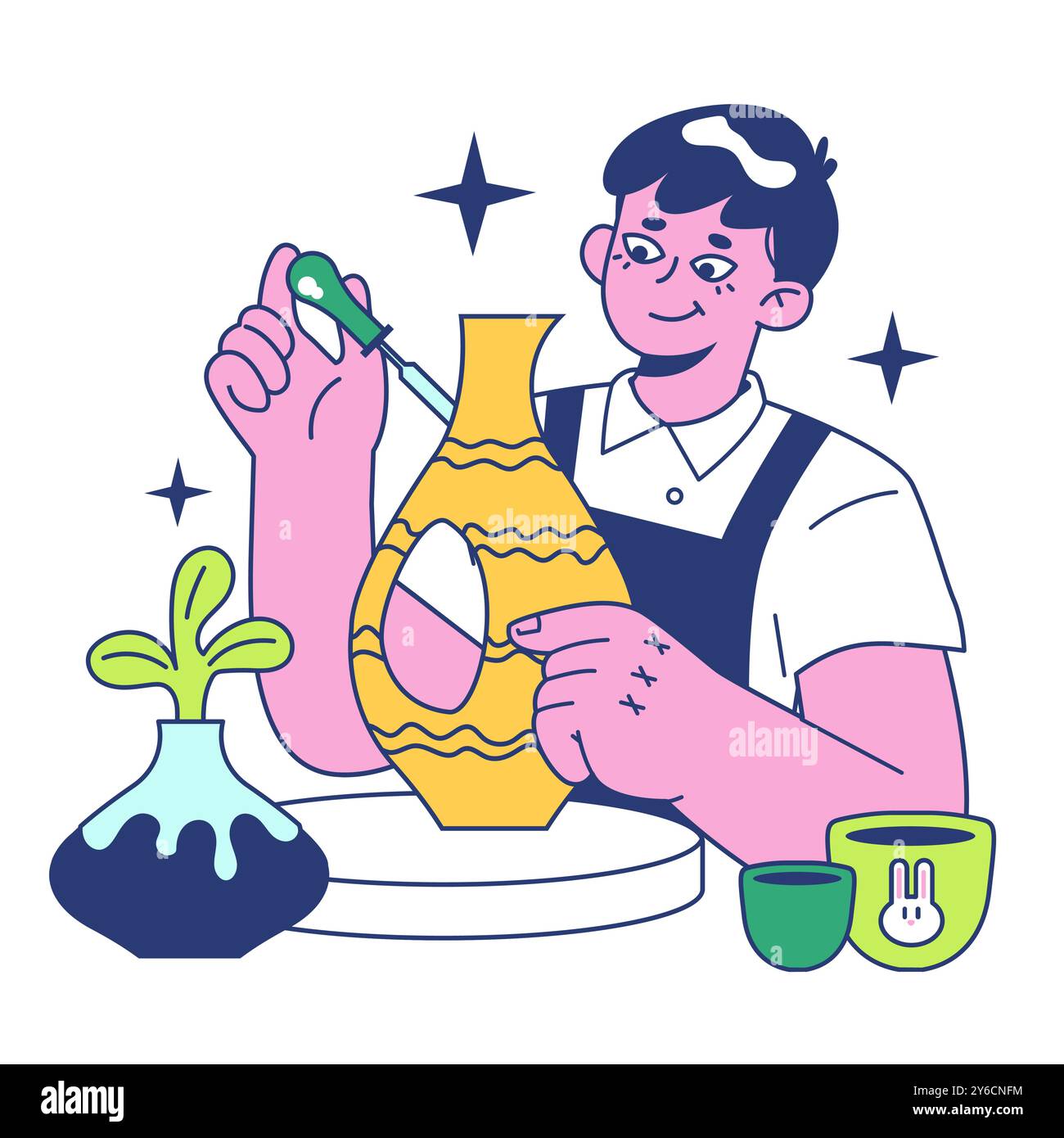 Creating handicraft pottery working Stock Vector Images - Alamy