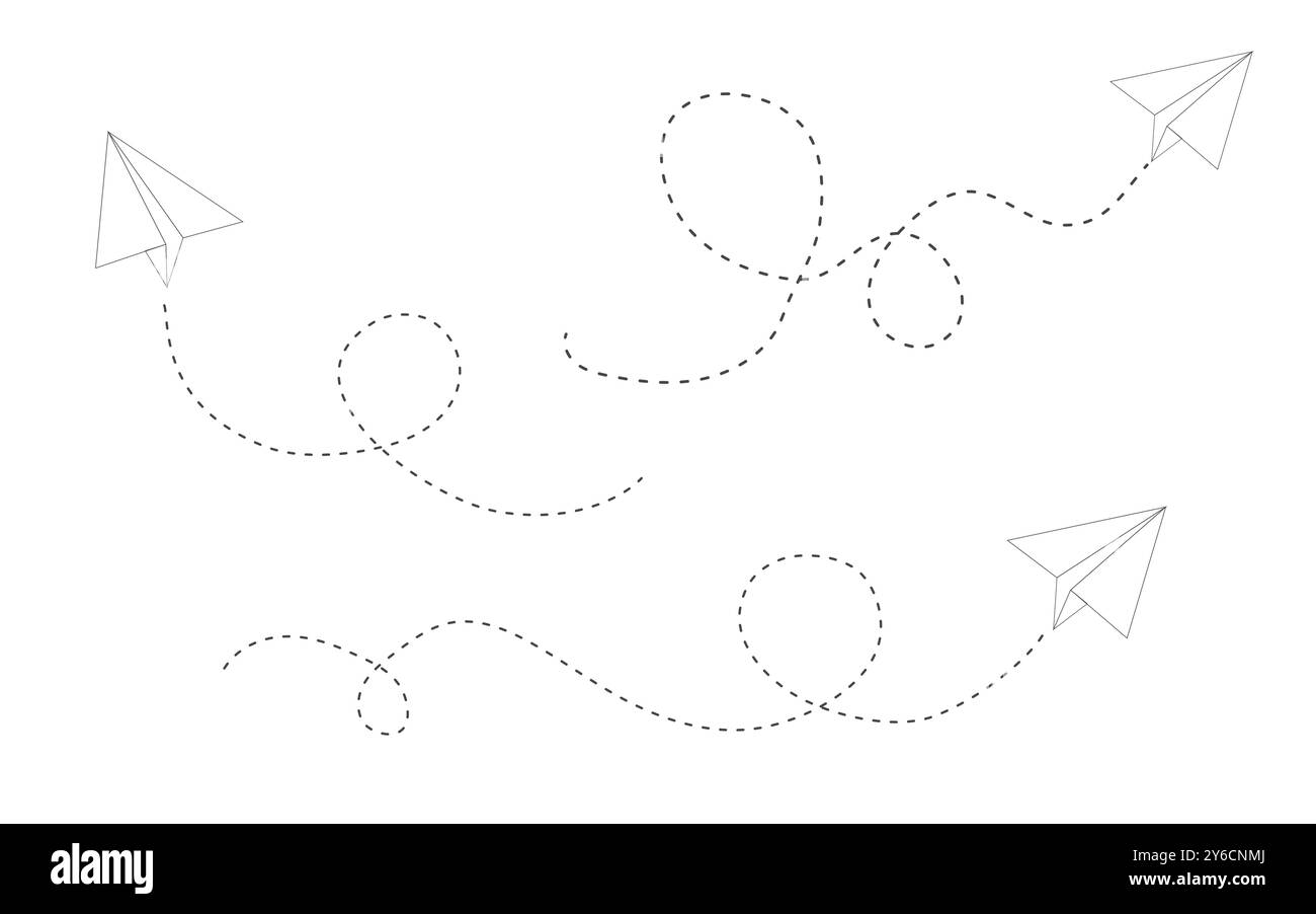 Paper plane dashed line doodle sketch style drawing. Path way, follow ...