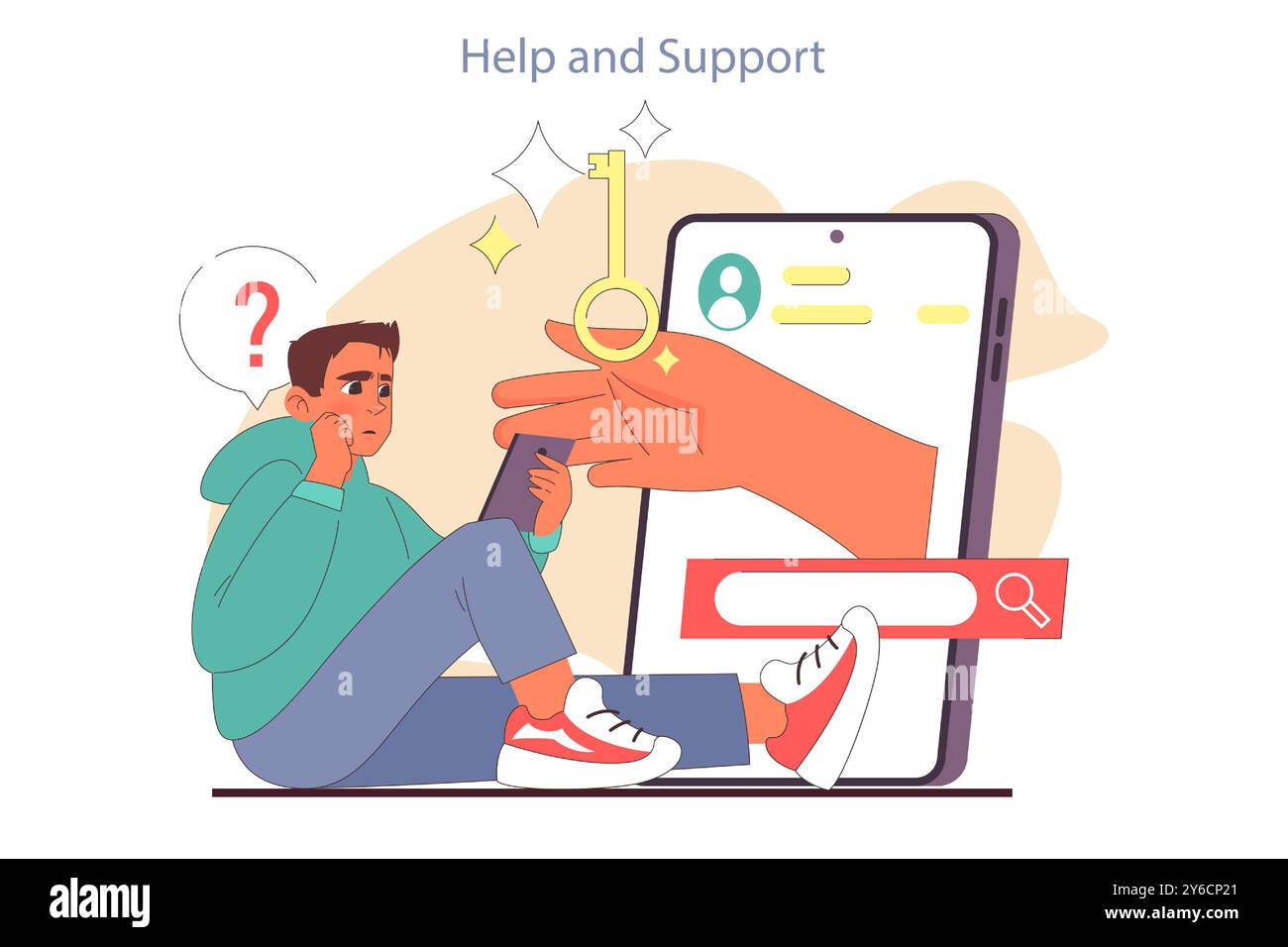 Positive aspect of social networks. Character asking a question in the ...