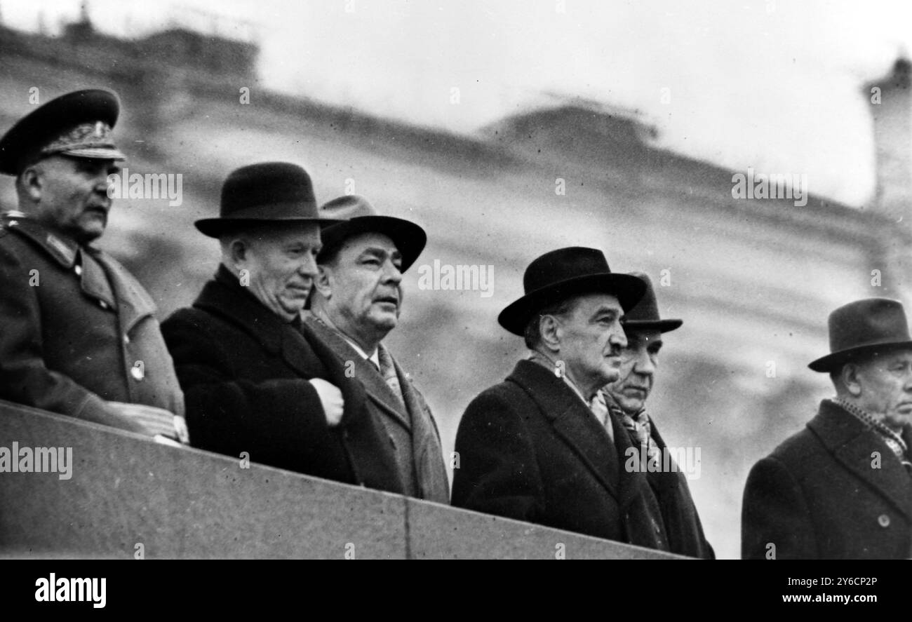 SOVIET PRIME MINISTER NIKITA KHRUSHCHEV WITH LEONID BREZNEV IN MOSCOW ...