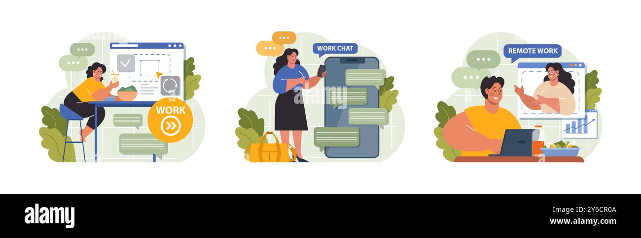 Workcation. Chatacter working away from the office. Digital nomad or ...