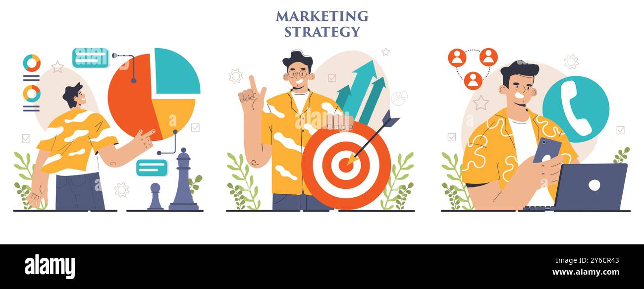 Marketing strategy development set. Marketing campaign, commercial ...