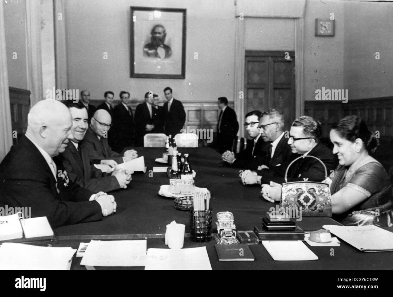 SOVIET PRIME MINISTER NIKITA KHRUSHCHEV WITH PRIME MINISTER OF CEYLON ...