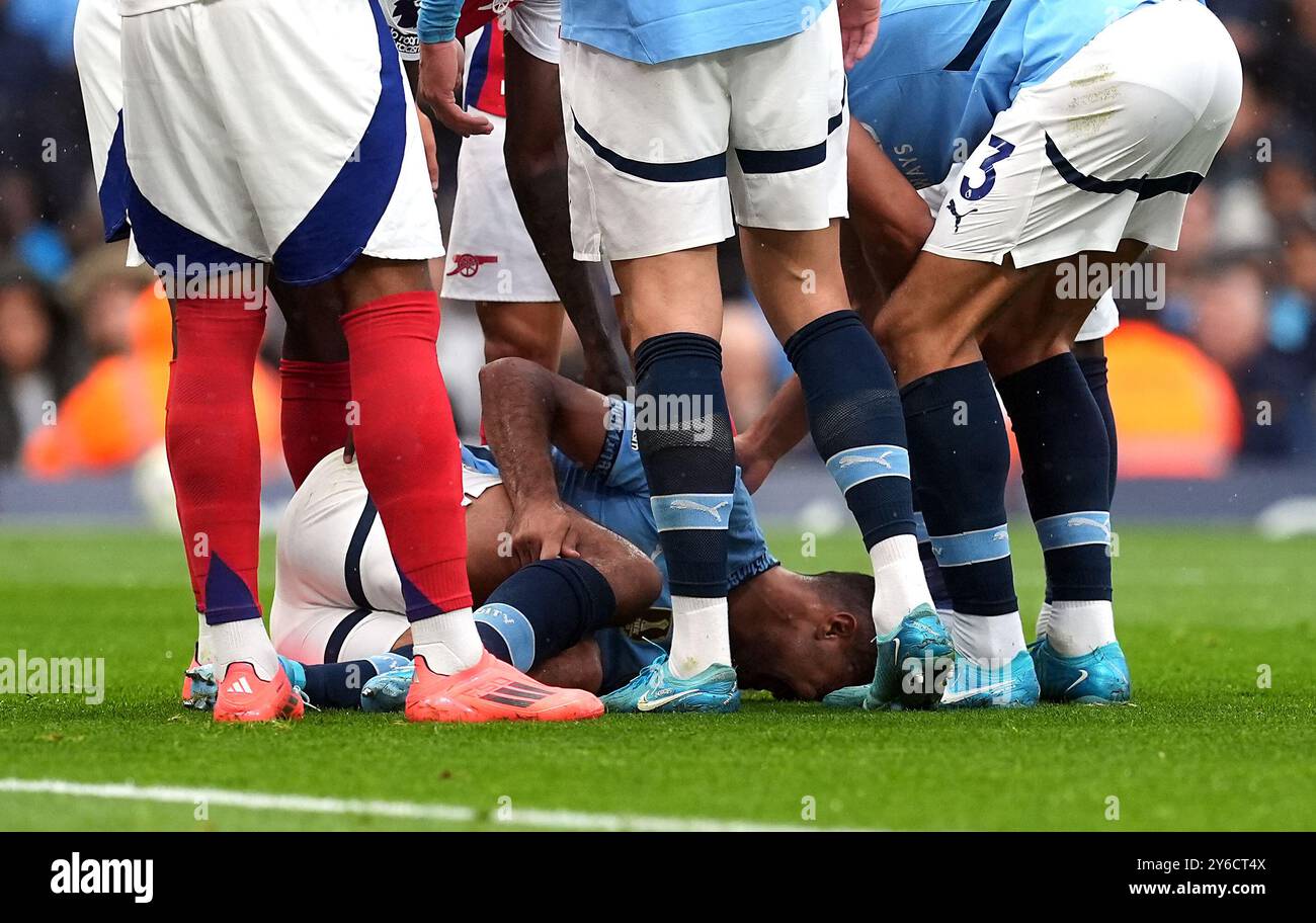 Manchester City's Rodri appears injured before being substituted during ...