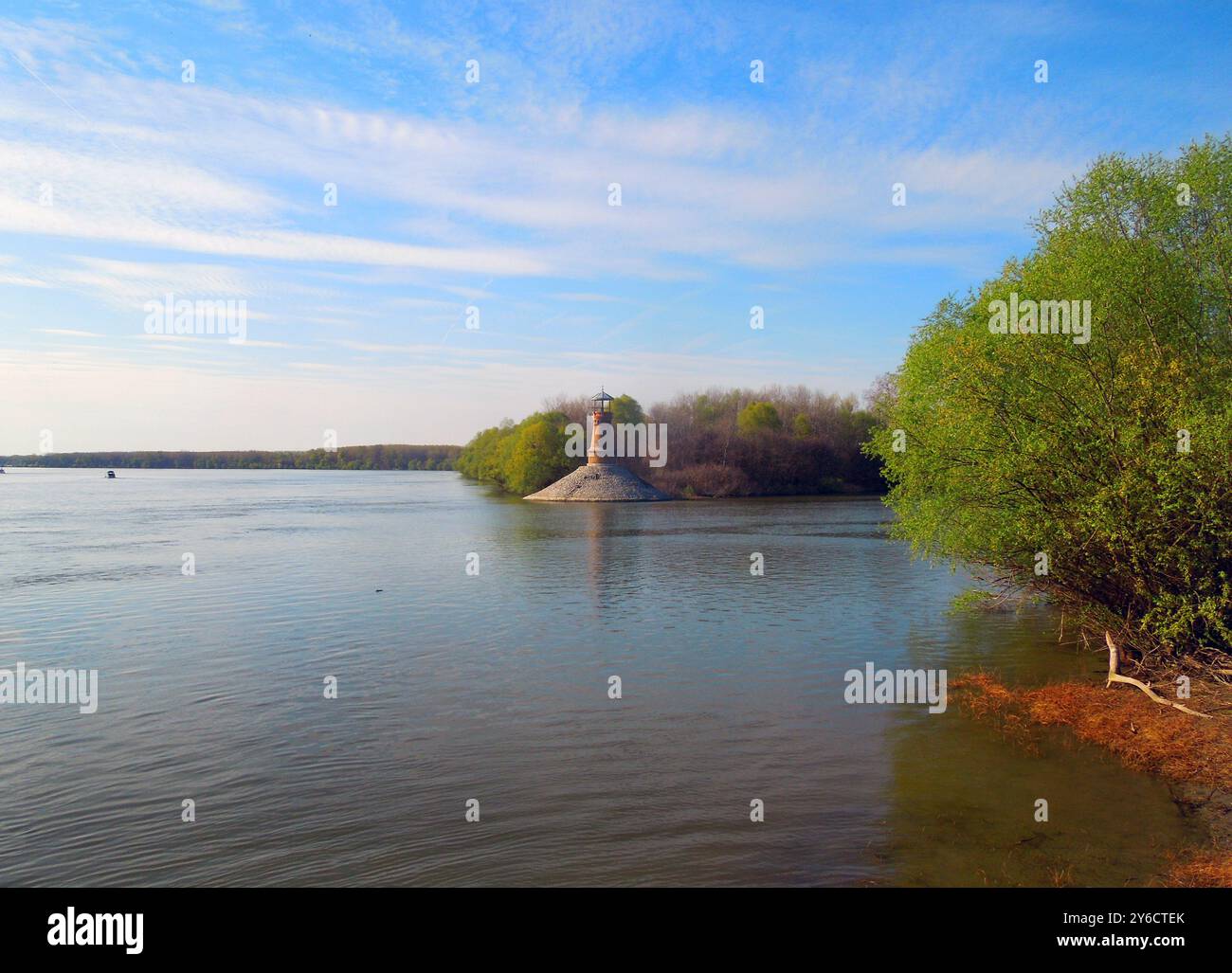 a lighthouse on the banks of rivers Danube and Tamis in Serbia Stock ...
