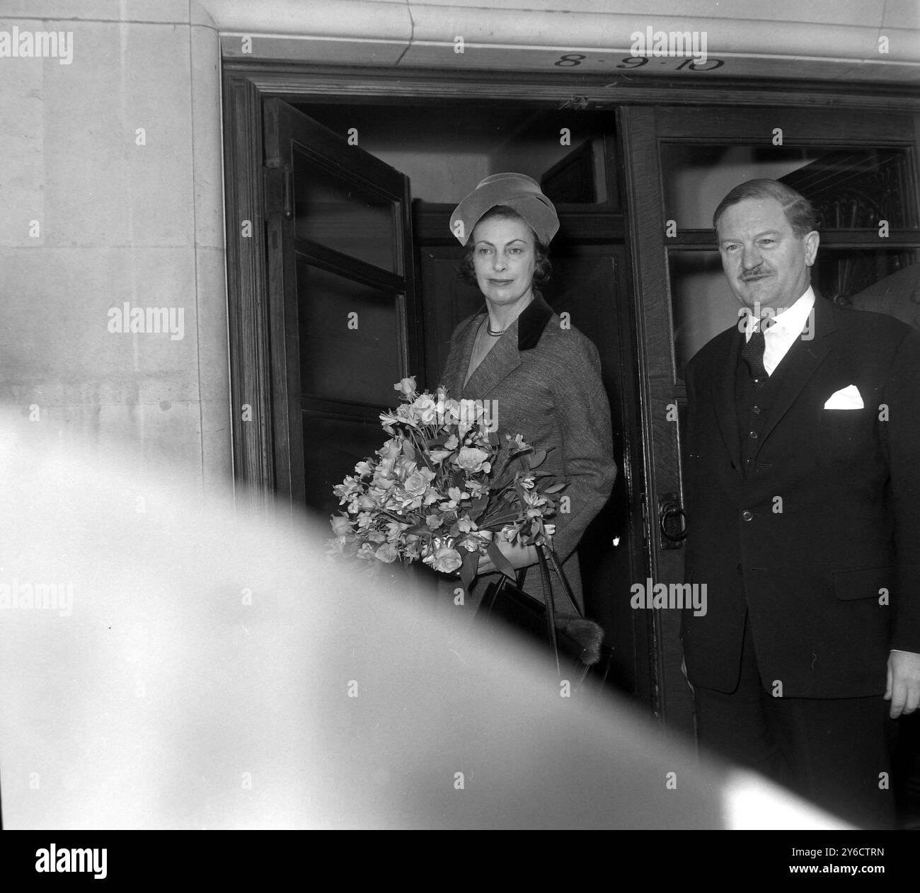 LORD CHELMER WITH PEGGY SHEPHERD VISIT SICK PREMIER HAROLD MACMILLAN IN ...