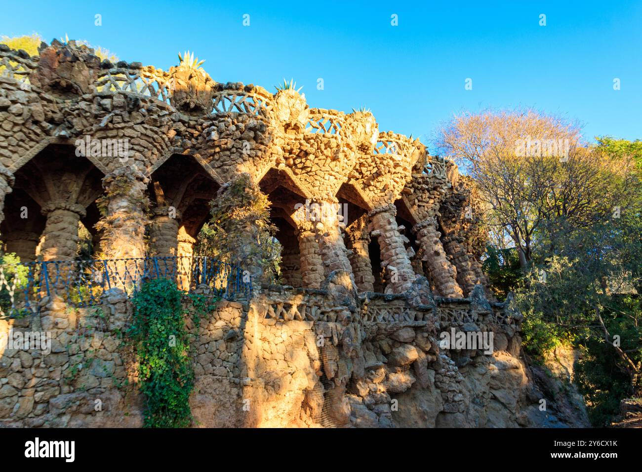 Columns designed by Antoni Gaudi in park Guell in Barcelona, Spain ...