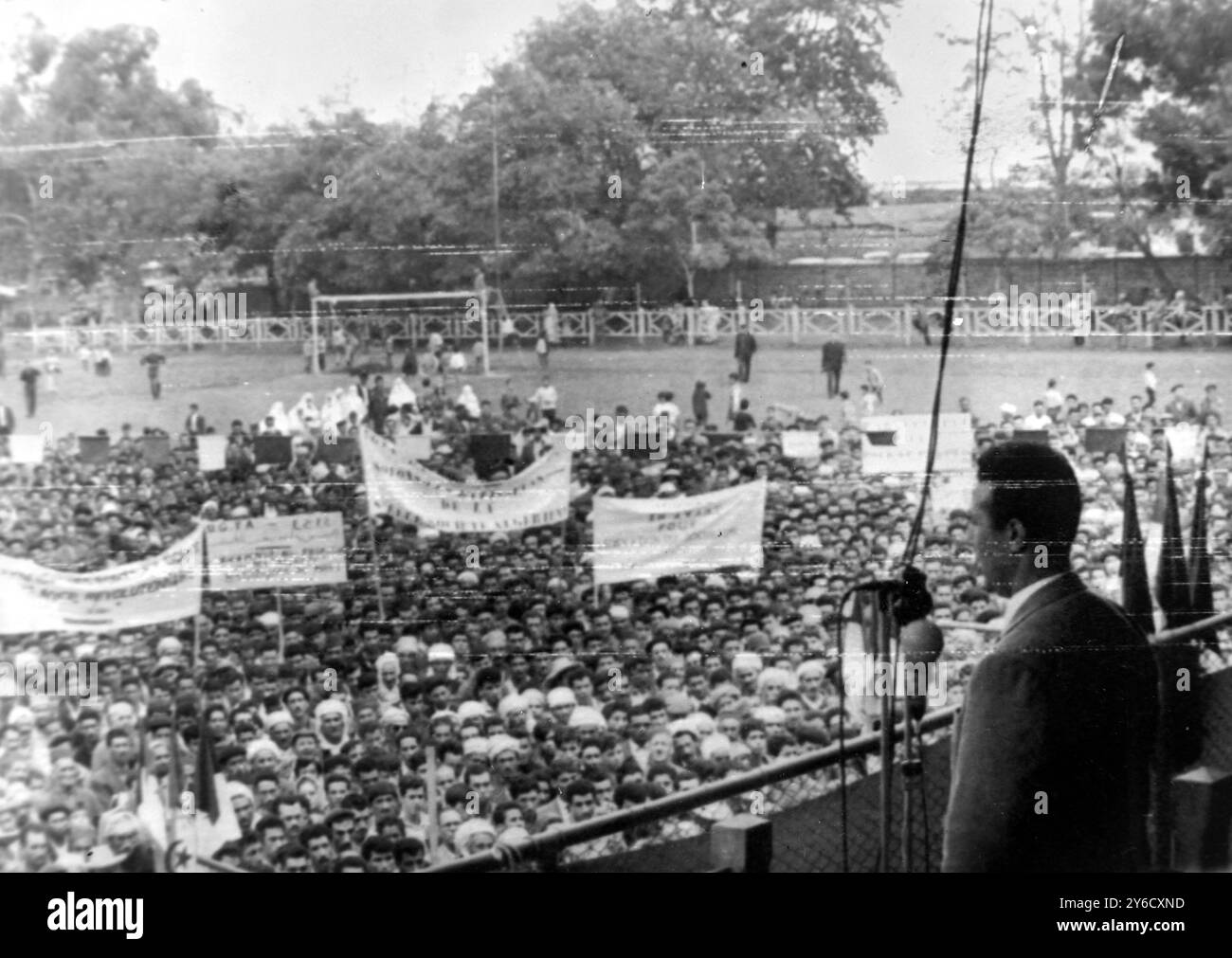 PRESIDENT OF ALGERIA AHMED BEN BELLA ADDRESSING CROWDS IN BOYGIE ...