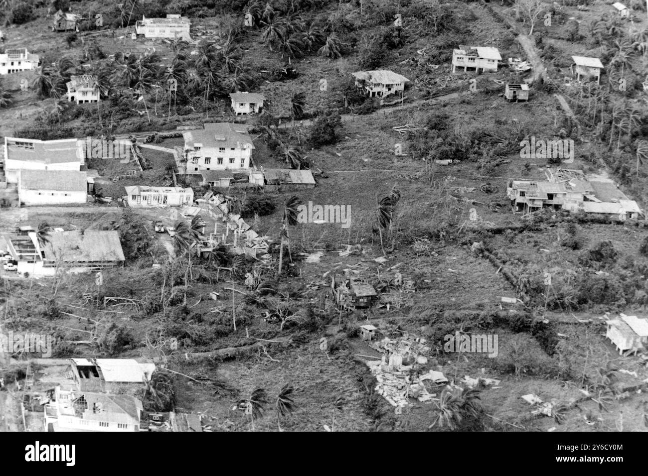 WRECKAGE DEMOLISHED HOUSES AFTER HURRICANE FLORA IN TOBAGO ; 8 OCTOBER ...