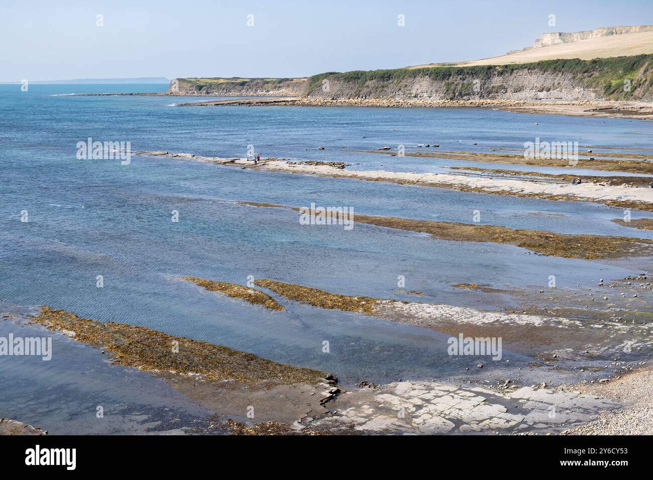 The unusual rock formations on the beach at Kimmeridge Bay on the ...