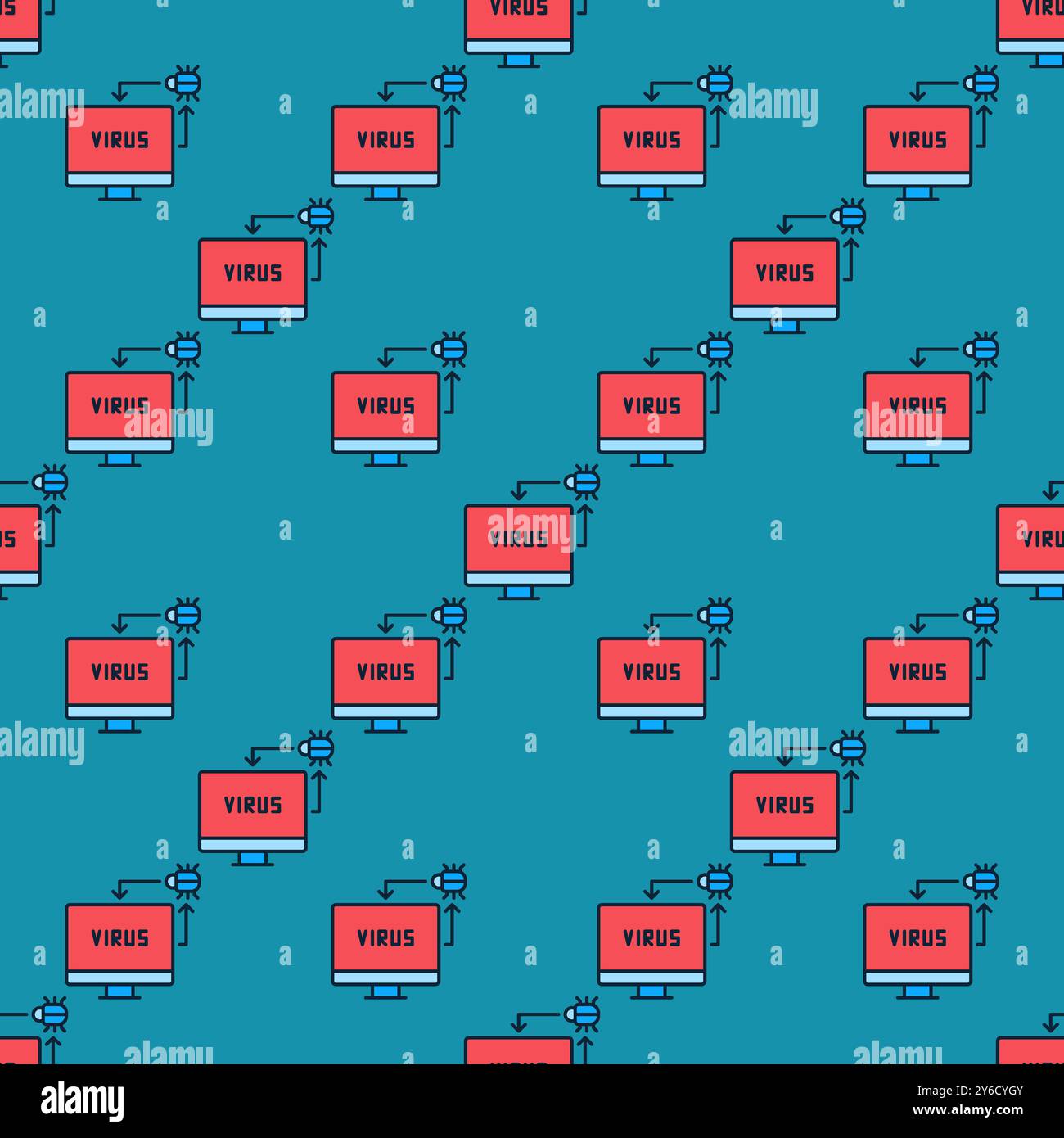 Bug inside Computer vector PC Viruses concept colored seamless pattern ...