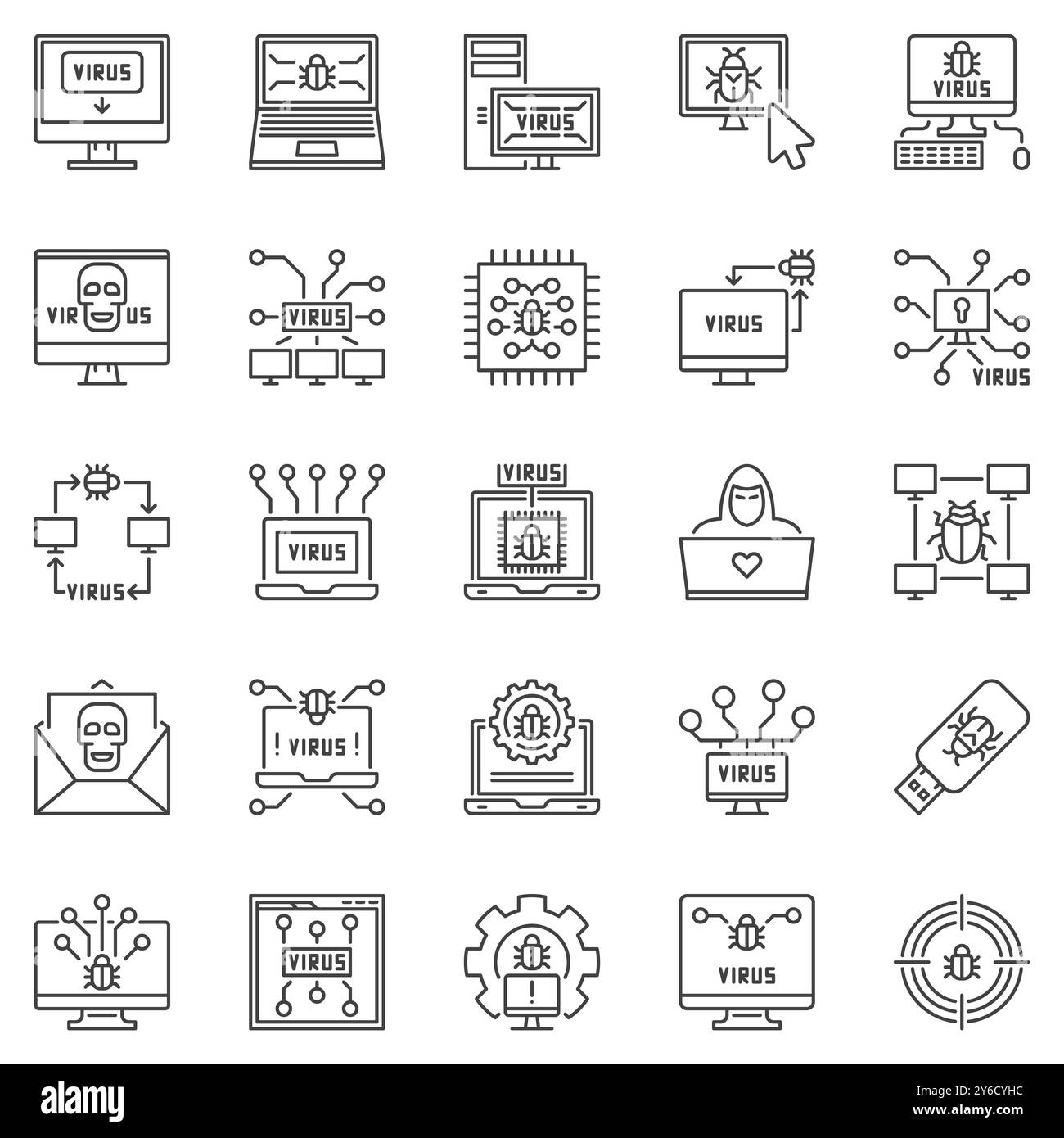 Computer Virus outline icons set - PC bugs and Viruses signs. Computer ... Computer Virus outline icons set - PC bugs and Viruses signs. Computer ...