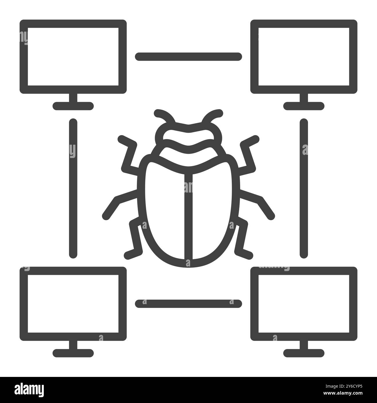 Vector PC Bug concept minimal icon or sign in thin line style Stock ...